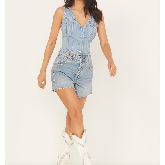 ROLLA'S | Shorts | Rollas X Acdc Medium Wash High Rise Studded Mirage ...